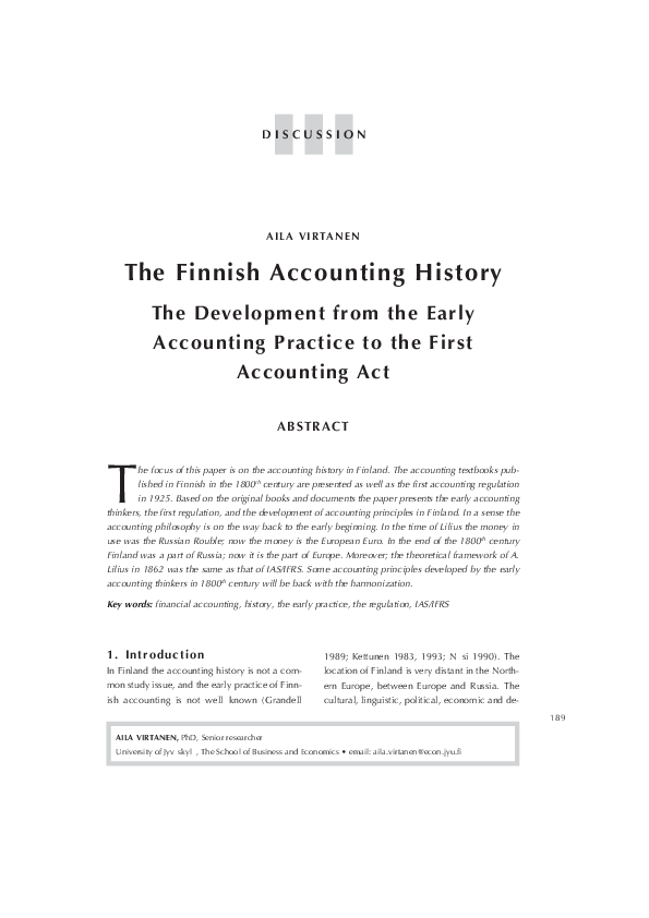 (PDF) The Finnish Accounting History The Development from the Early ...