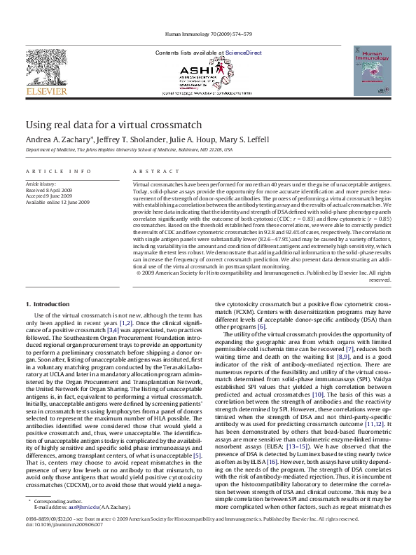 (PDF) Using real data for a virtual crossmatch