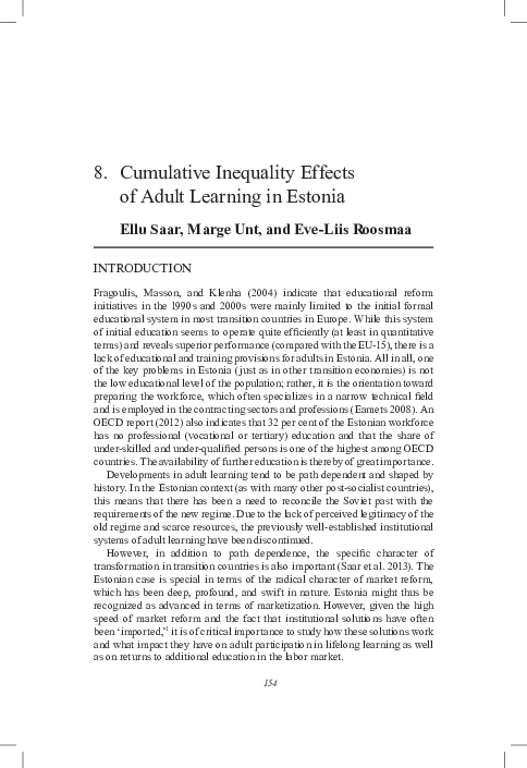 (PDF) Cumulative Inequality Effects of Adult Learning in Estonia