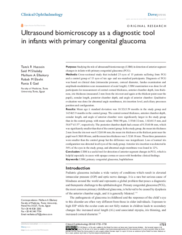 (PDF) Ultrasound biomicroscopy as a diagnostic tool in infants with primary congenital glaucoma