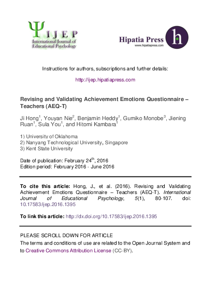 (PDF) Revising and Validating Achievement Emotions Questionnaire ...