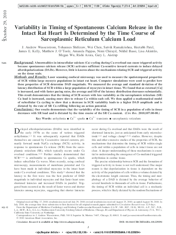 (PDF) Variability in Timing of Spontaneous Calcium Release in the ...
