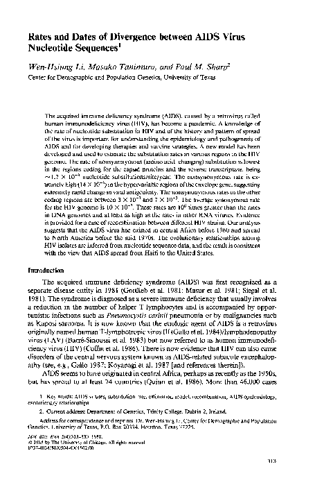 (PDF) Rates and dates of divergence between AIDS virus nucleotide sequences
