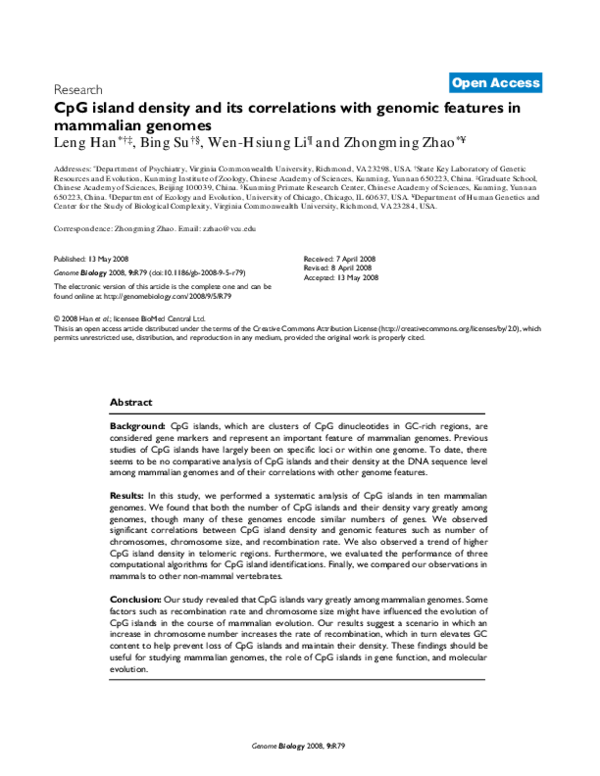 (PDF) CpG island density and its correlations with genomic features in ...