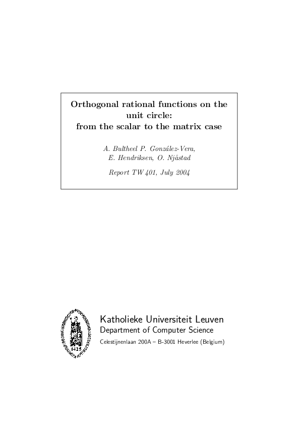 (PDF) Orthogonal rational functions on the unit circle: from the scalar to the matrix case