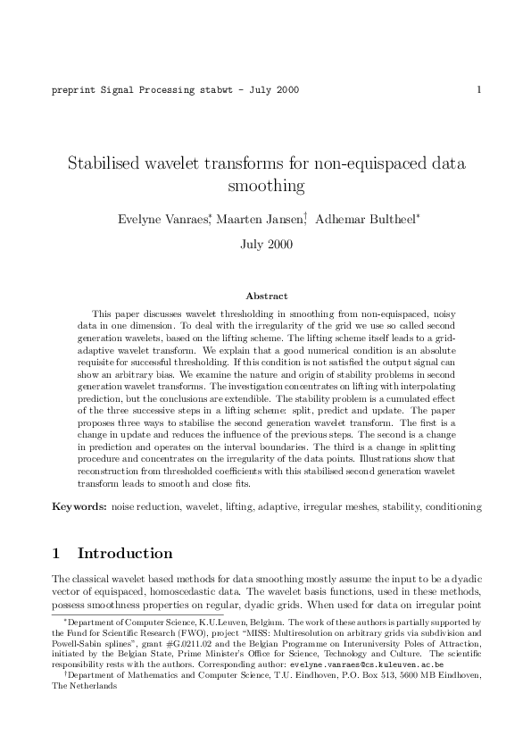 (PDF) Stabilised wavelet transforms for non-equispaced data smoothing