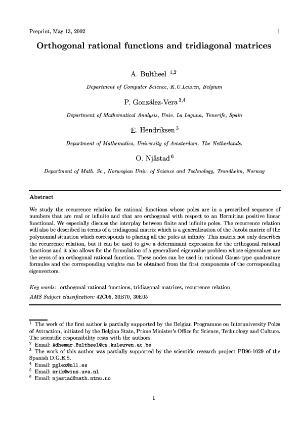 Pdf Orthogonal Rational Functions And Tridiagonal Matrices