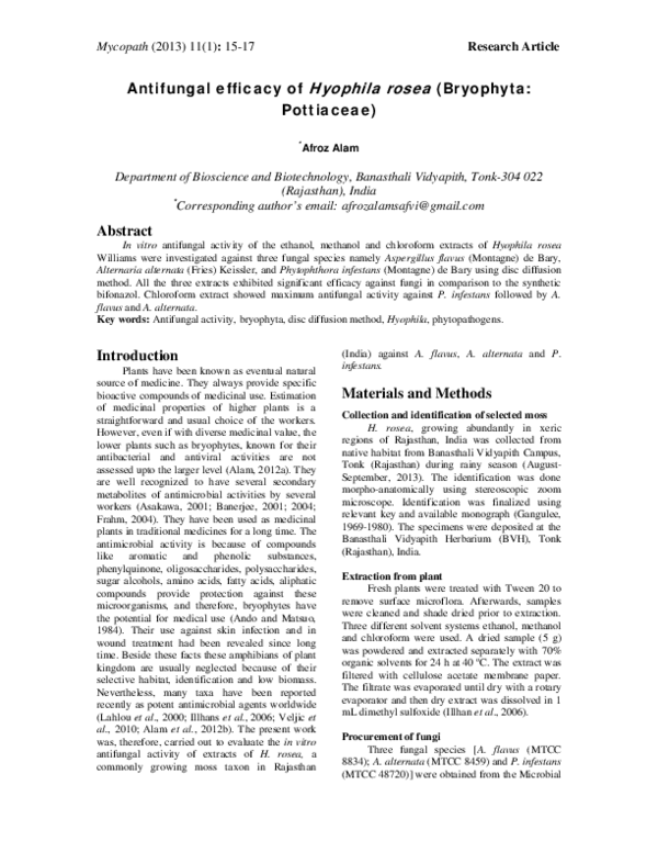 (PDF) Antifungal efficacies of Hyophila rosea Williams (Bryophyta ...