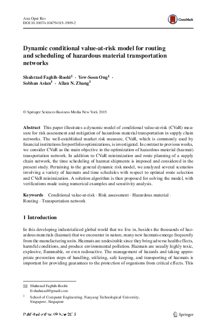 (PDF) Dynamic Conditional Value-at-Risk Model for Routing and Scheduling of Hazardous Material ...