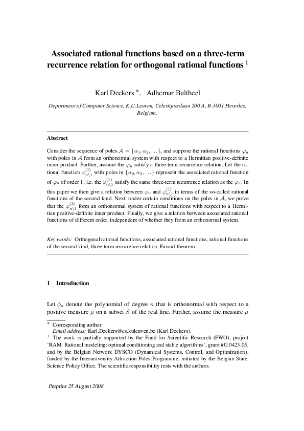 (PDF) Associated rational functions based on a three-term recurrence relation for orthogonal ...