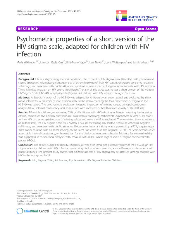 (PDF) Psychometric properties of a short version of the HIV stigma ...