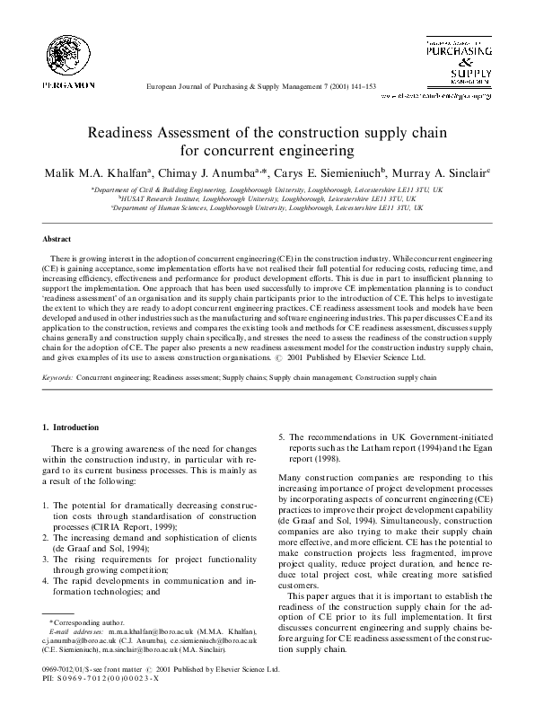 (PDF) Readiness Assessment of the construction supply chain for ...
