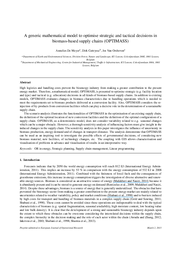 (PDF) A generic mathematical model to optimise strategic and tactical ...