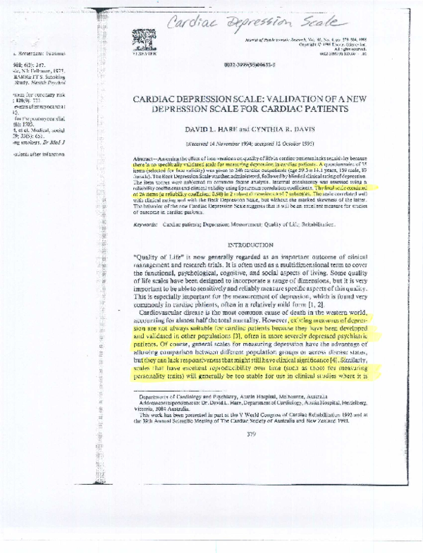 (PDF) Cardiac depression scale: Validation of a new depression scale ...