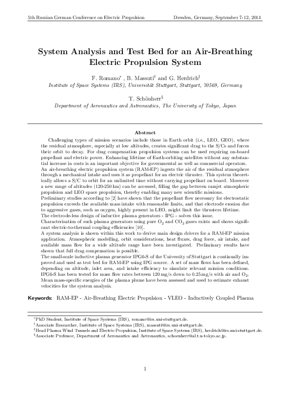 (PDF) System Analysis and Test Bed for an Air-Breathing Electric ...