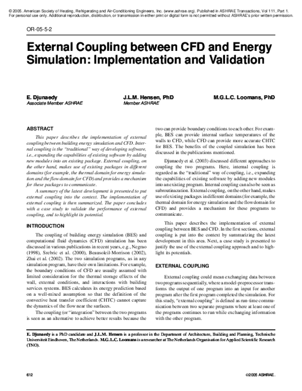 Pdf External Coupling Between Cfd And Energy Simulation Implementation And Validation
