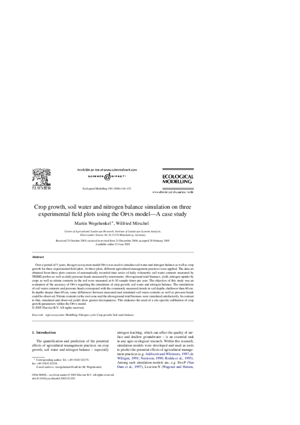 (PDF) Crop growth, soil water and nitrogen balance simulation on three ...