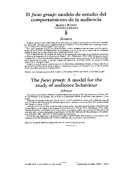(PDF) El focus group : modelo de estudio del comportamiento de la audiencia The focus group: A ...