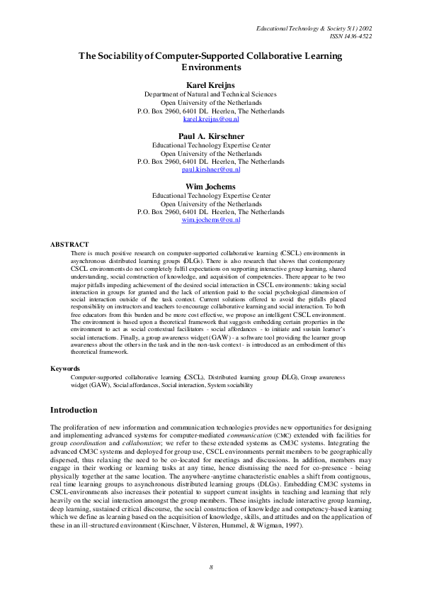 (PDF) The sociability of computer-supported collaborative learning environments