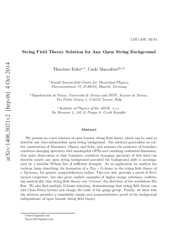 Pdf String Field Theory Solution For Any Open String Background C Maccaferri