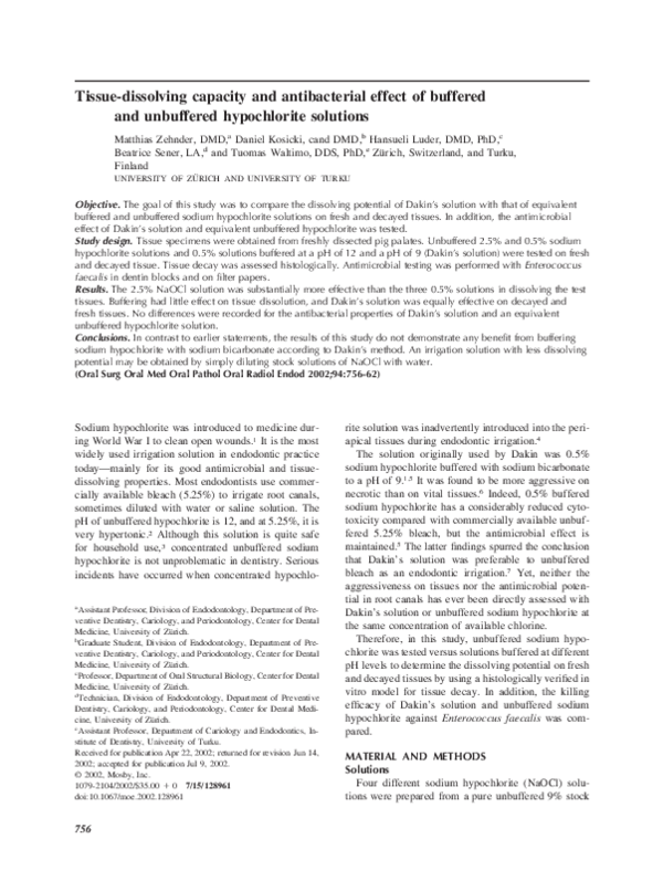 (PDF) Tissue-dissolving capacity and antibacterial effect of buffered ...