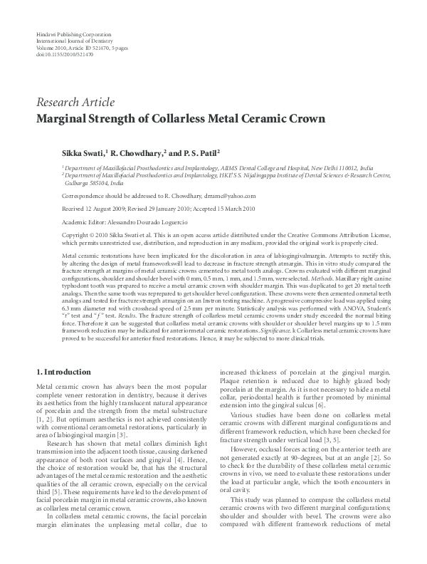(PDF) Marginal Strength of Collarless Metal Ceramic Crown