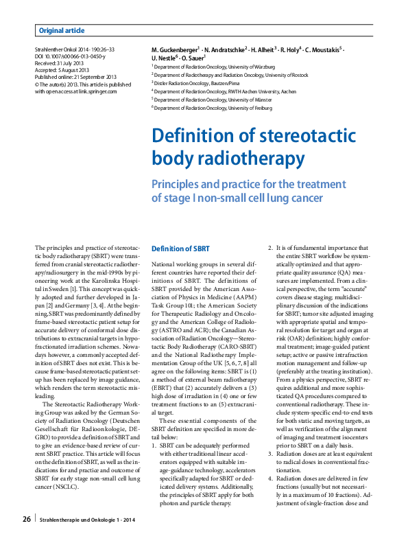 (PDF) Definition of stereotactic body radiotherapy: Principles and practice for the treatment of ...