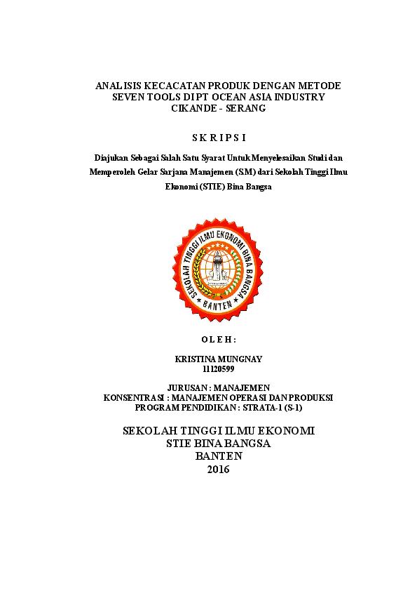 (DOC) ANALISIS KECACATAN PRODUK DENGAN METODE SEVEN TOOLS DI PT OCEAN ...