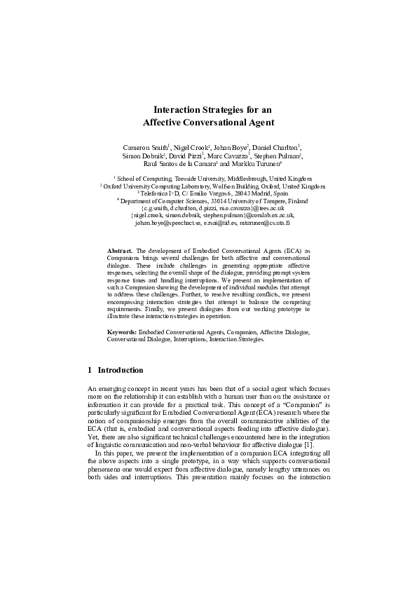 (PDF) Interaction Strategies for an Affective Conversational Agent