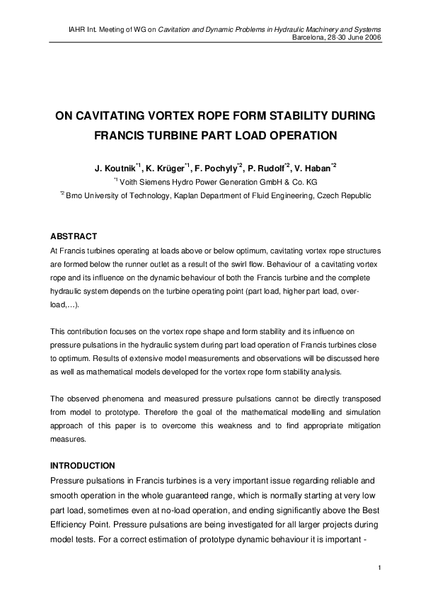(PDF) On cavitating vortex rope form stability during Francis turbine ...