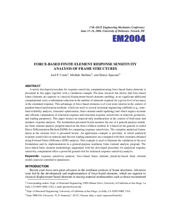 Pdf Force Based Finite Element Response Sensitivity Analysis Of Frame