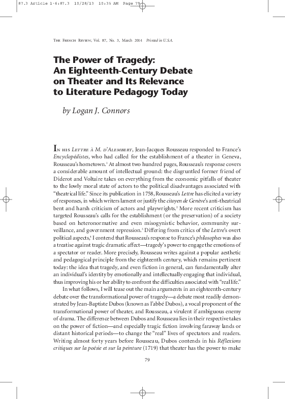 (PDF) The Power of Tragedy: An Eighteenth-Century Debate on Theater and ...