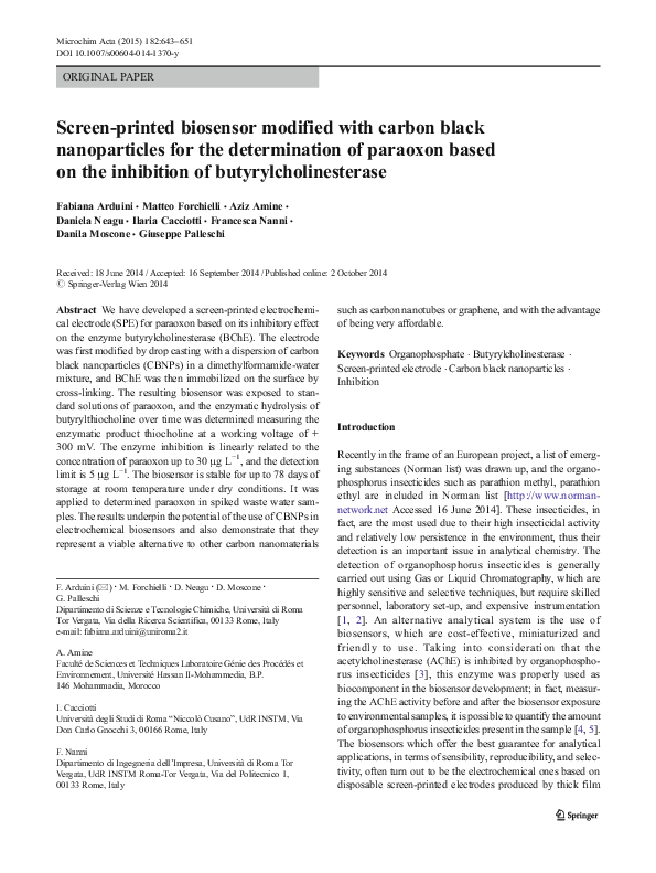 Pdf Screen Printed Biosensor Modified With Carbon Black Nanoparticles For The Determination Of