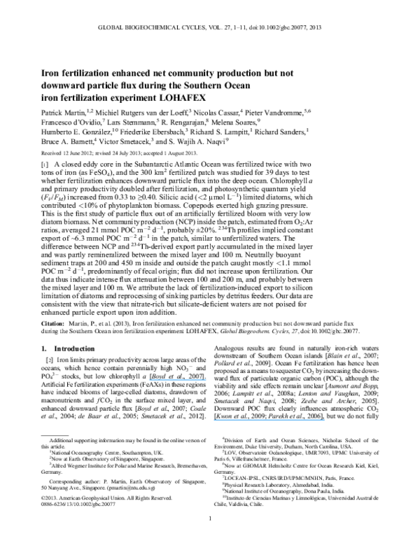 (PDF) Iron fertilization enhanced net community production but not ...
