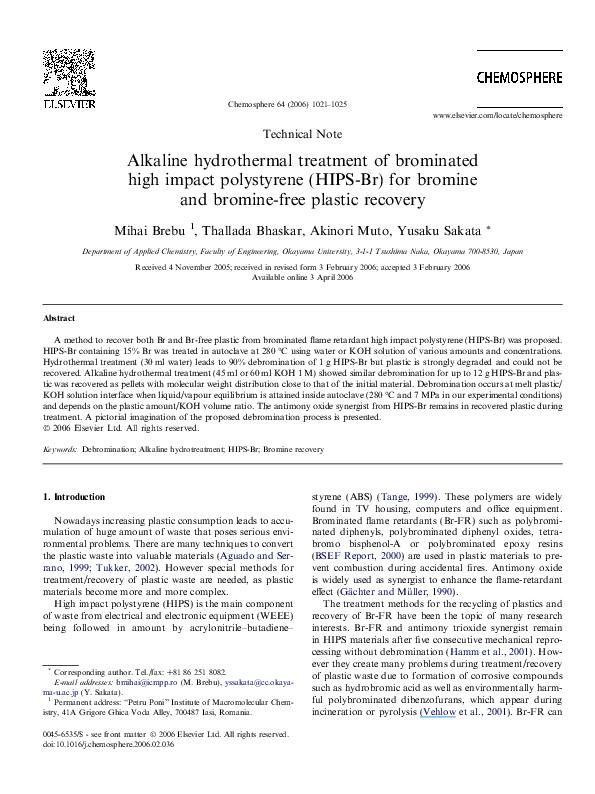 (PDF) Alkaline hydrothermal treatment of brominated high impact ...
