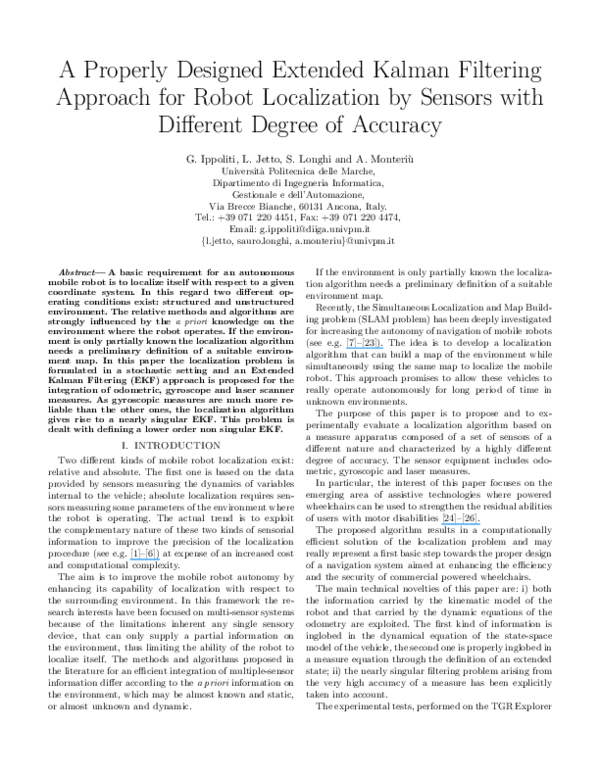 Pdf A Properly Designed Extended Kalman Filtering Approach For Robot Localization By Sensors 