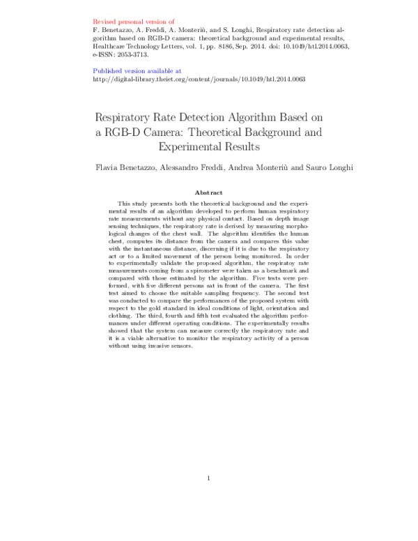 Pdf Respiratory Rate Detection Algorithm Based On Rgb D Camera