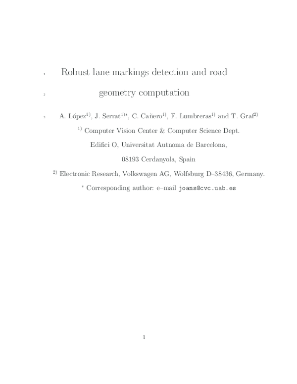 (PDF) Robust lane markings detection and road geometry computation