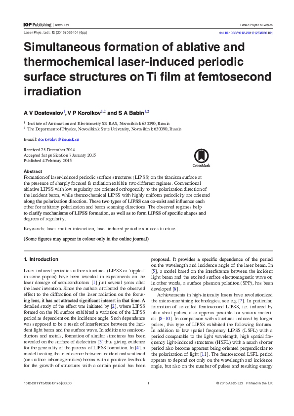 Simultaneous formation of ablative and thermochemical laser-induced ...