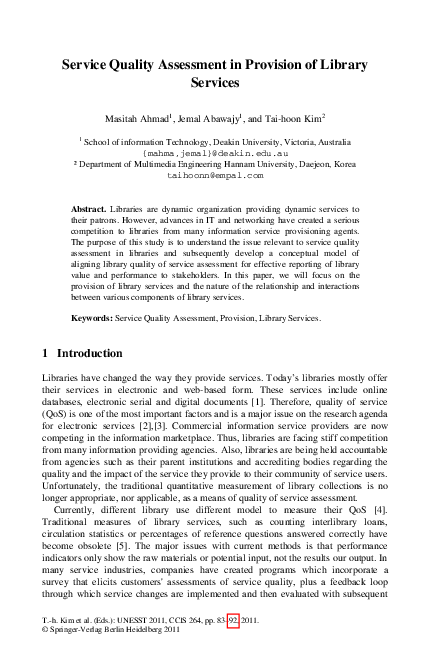 (PDF) Service Quality Assessment in Provision of Library Services