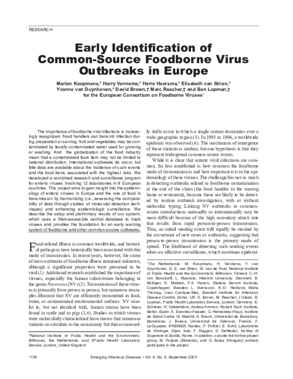 (PDF) Early Identification of Common-Source Foodborne Virus Outbreaks ...