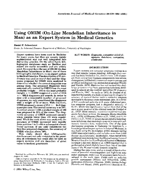 (PDF) Using OMIM (On-line Mendelian Inheritance in Man) as an expert ...