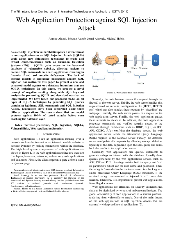 (PDF) Web Application Protection against SQL Injection Attack
