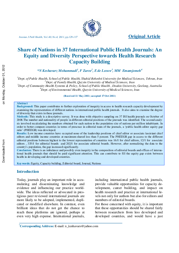 (PDF) Share of Nations in 37 International Public Health Journals: An ...