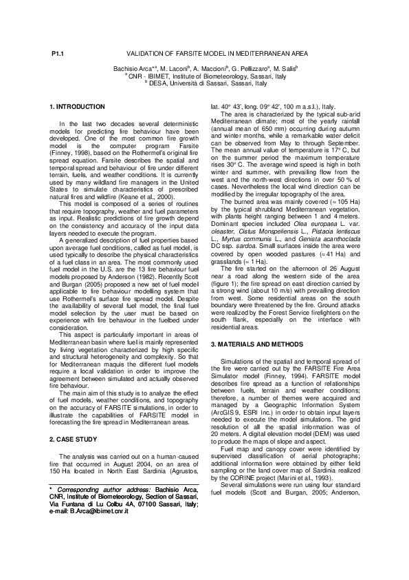 (PDF) Validation of Farsite Model in Mediterranean Area | Michele Salis ...