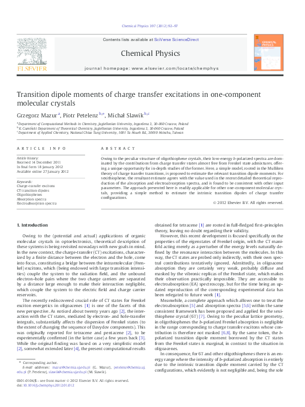 (PDF) Transition dipole moments of charge transfer excitations in one ...