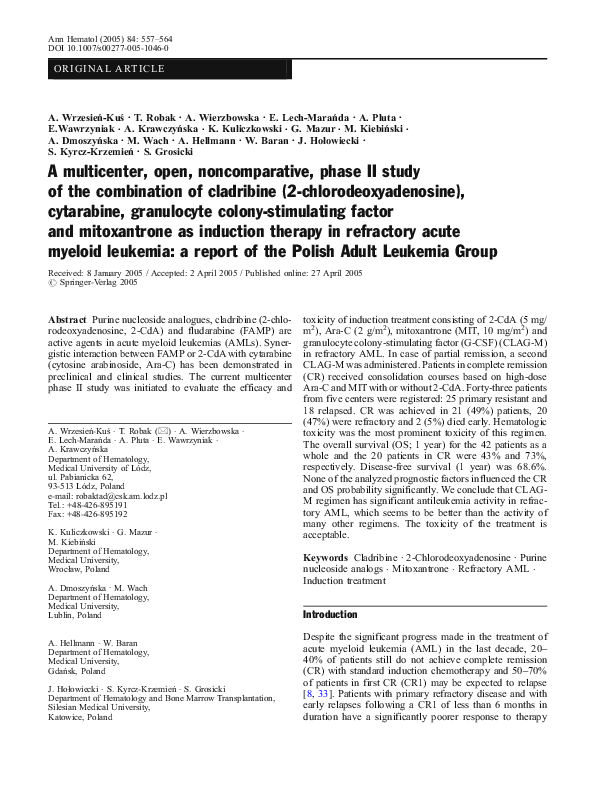 (PDF) A multicenter, open, noncomparative, phase II study of the combination of cladribine (2 ...