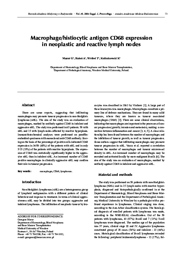 (PDF) CD68 Macrophage Expression in Neoplastic vs Reactive Lymph Nodes