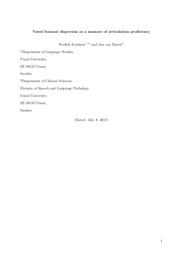 (PDF) Vowel formant dispersion as a measure of articulation proficiency