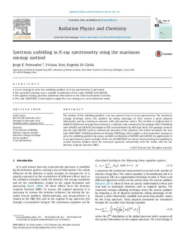 Pdf Spectrum Unfolding In X Ray Spectrometry Using The Maximum Entropy Method